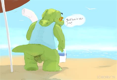 Rule 34 Balls Beach Bottomless Clothed Clothing Crocodile Crocodilian