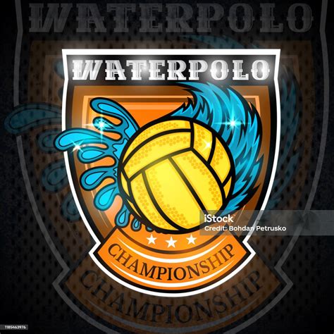 방패의 중심에 물 튀김과 바람 흔적 사이의 수구 공 모든 팀 또는 대회를 위한 칠판의 벡터 스포츠 라벨 수구에 대한 스톡 벡터 아트 및 기타 이미지 Istock