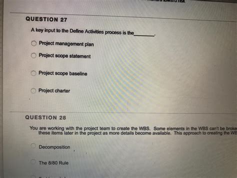 solved question 27 a key input to the define activities