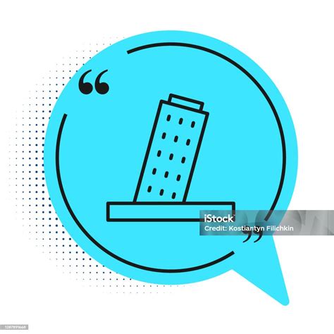 흰색 배경에 고립 된 피사 아이콘의 검은 줄 기울기 타워 이탈리아 기호 파란색 음성 버블 기호입니다 벡터 건설 산업에 대한 스톡 벡터 아트 및 기타 이미지 Istock