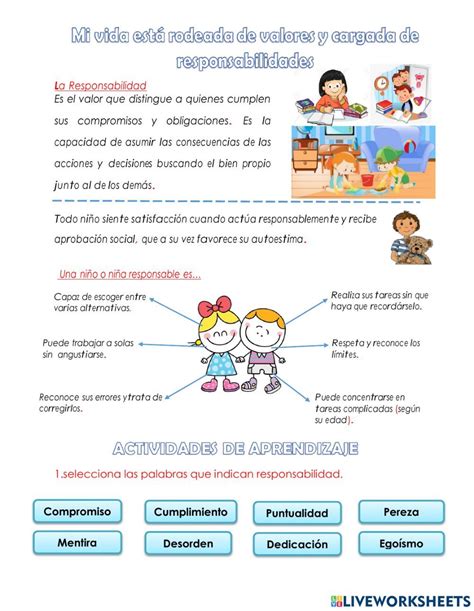 Actividad Interactiva De La Responsabilidad Para Cuarto De Primaria