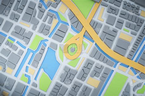 3d城市地图导航针定位器。导航、定位路线、旅游及旅游规划概念。3 D演示。