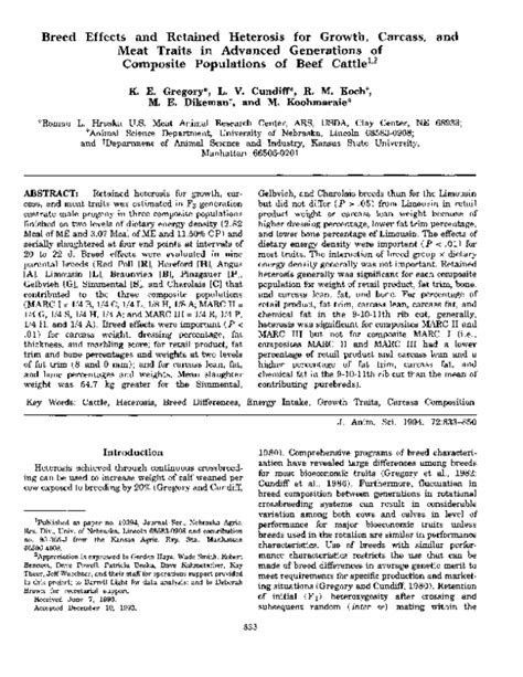 Pdf Breed Effects And Retained Heterosis For Growth Carcass And Meat Traits In Advanced