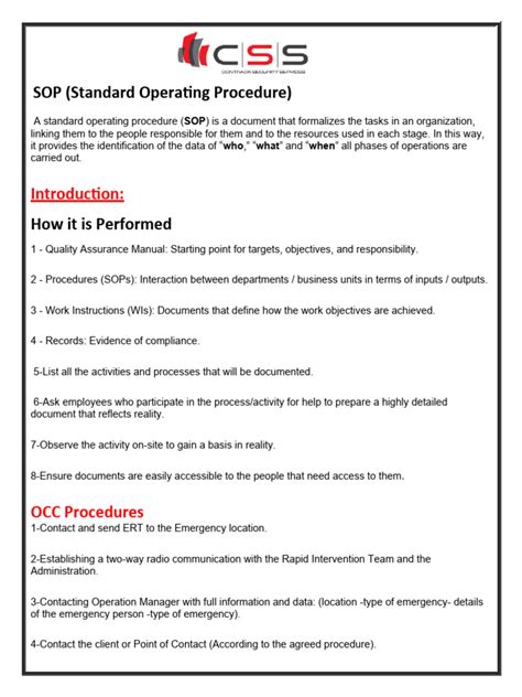 sop standard operating procedure pdf closed circuit television