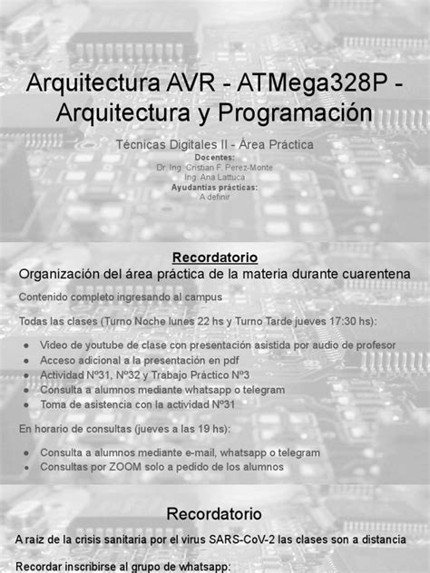 Arquitectura Avr Atmega328 Arquitectura Y Programación Básica Clase 18 2021 Pdf