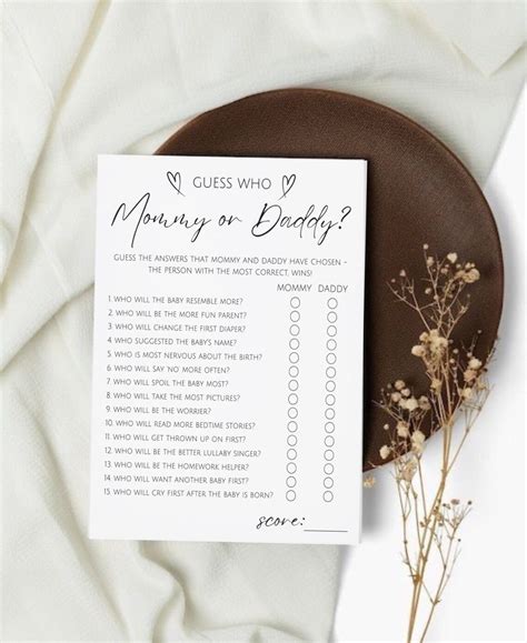 Guess Who Mommy Or Daddy Game Printable Baby Shower Mommy Or Daddy Game Card Baby Shower Game