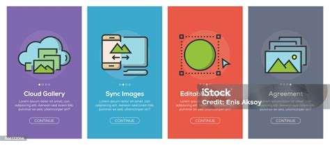 탑재 된 애플 리 케이 션 화면 및 플랫 라인 이미지 웹 모바일 애플 리 케이 션에 대 한 아이콘 클라우드 컴퓨팅에 대한 스톡 벡터 아트 및 기타 이미지 Istock