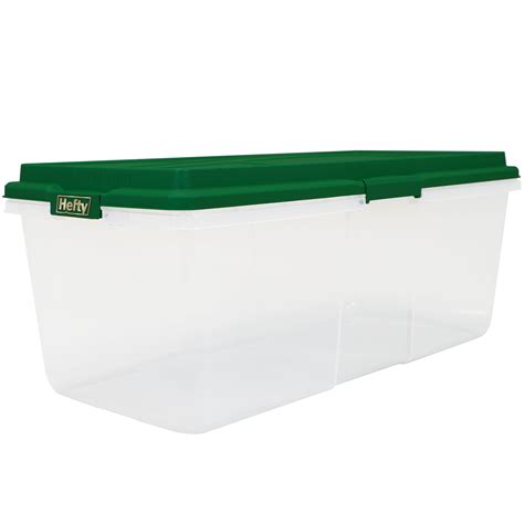 Hefty 113 Qt Clear Plastic Holiday Latched Storage Bin Green Lid