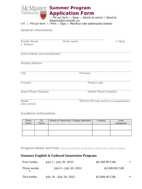 Summer Program Doc Template Pdffiller