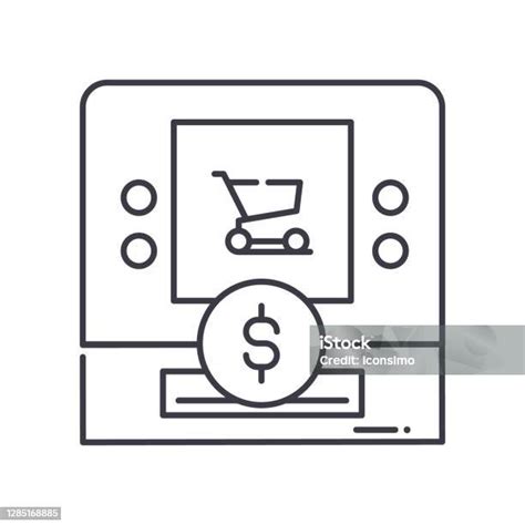 Atm 지불 아이콘 선형 격리 된 그림 얇은 줄 벡터 웹 디자인 기호 흰색 배경에 편집 가능한 스트로크와 개요 개념 기호 Championship에 대한 스톡 벡터 아트 및