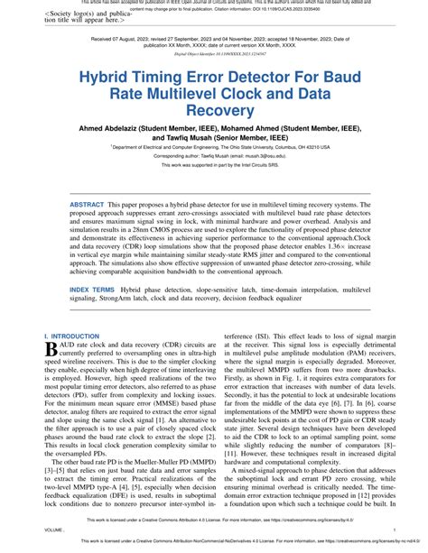PDF Hybrid Timing Error Detector For Baud Rate Multilevel Clock And Data Recovery