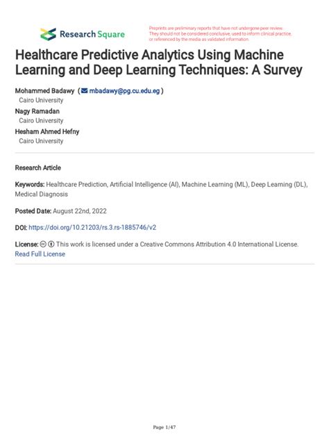 Predictive Health Analytics Pdf Support Vector Machine Machine Learning