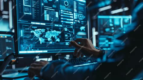 Premium Photo Cybersecurity Expert Monitoring Data At Night