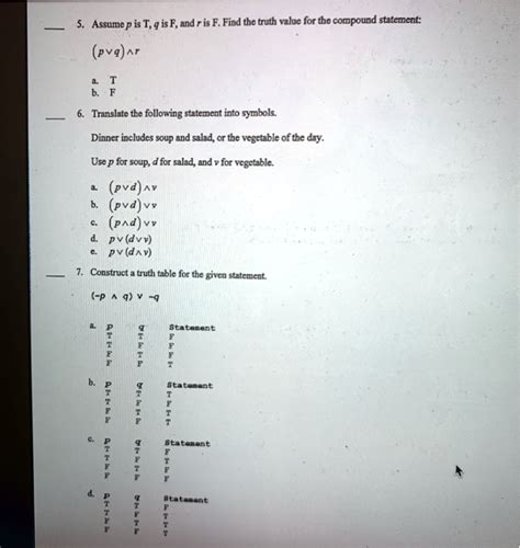 solved assume p is t qis f and ris e find the truth value for the