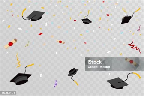 색종이 졸업식 모자 하늘 포스터 눈금 뚜껑 스크롤 투명 배경 평면 디자인 벡터 일러스트 레이 션 졸업식에 대한 스톡 벡터 아트 및 기타 이미지 Istock