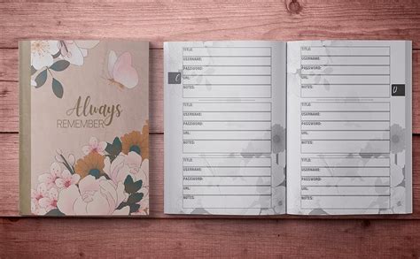Always Remember — Discreet Password Book Large Print Elegant Floral Password