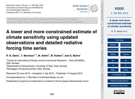 Pdf A Lower And More Constrained Estimate Of Climate Sensitivity Using Updated Observations