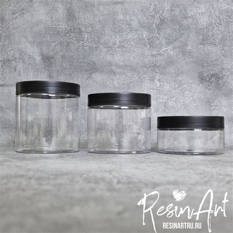 Банка прозрачная с черной крышкой (200 мл) - Resin Art