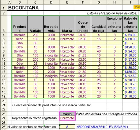 Funcion Bdcontara De Excel F Rmulas Excel Ejemplos Tips Y