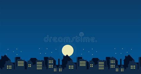 Animated Cute Urban City Background At Night With Moonlight Under Screen Displayanimated Cute