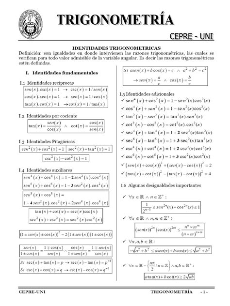 Identidades TrigonomÉtricas Cepreuni Pdf