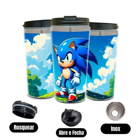 Copo Térmico Sonic Veloz Relâmpago Crianças Adultos Escola Azul 450