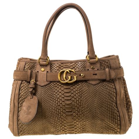 Gucci Brown Python Leather Large Gg Running Tote Gucci The Luxury Closet