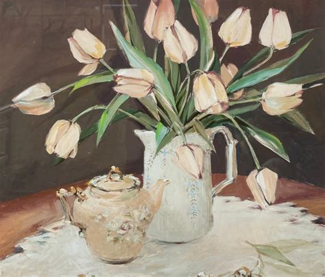 Ethel Walker Still Life Of Tulips And Tea Set McEwan Gallery