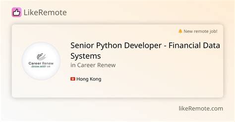 📩 Senior Python Developer Financial Data Systems At 🏢 Career Renew 📍