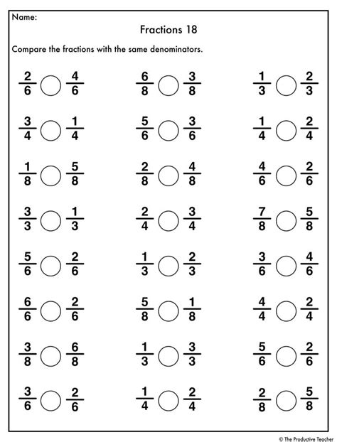 Comparing Fractions With The Same Numerator