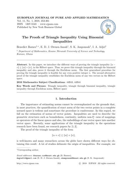 Pdf The Proofs Of Triangle Inequality Using Binomial Inequalities