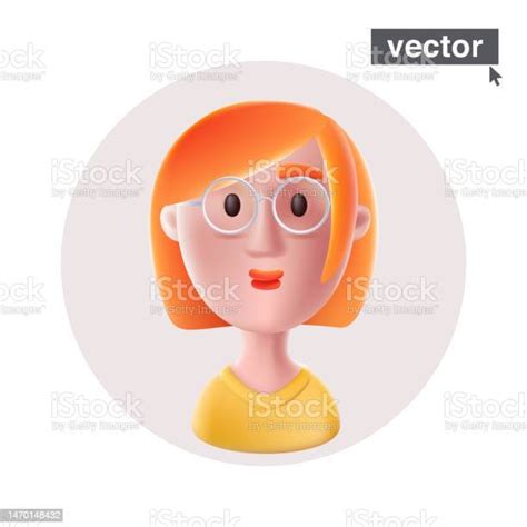 원형 프레임에 안경 아바타를 쓴 젊은 웃는 빨간 머리 여자 만화 스타일의 현실적인 3d 벡터 캐릭터 그림 3d 안경에 대한 스톡