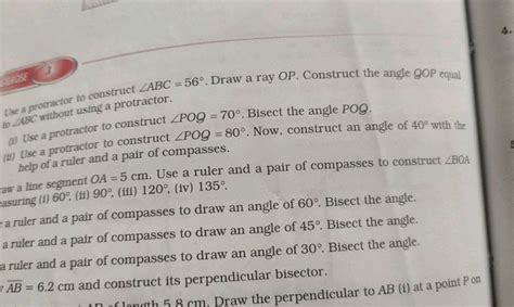 Use A Protractor To Construct Angle A B C56 Circ Draw A Ray O P Co