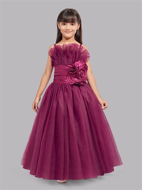 Buy Pink Chick Girls Shoulder Strap Ruffled Tulle Net Maxi Gown