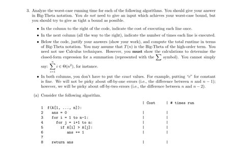 Solved N2 3 Analyze The Worst Case Running Time For Each Of Chegg