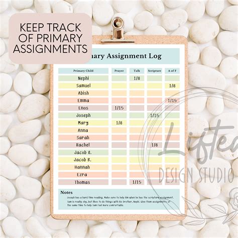 Printable Primary Assignment Log Etsy