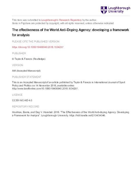 Pdf The Effectiveness Of The World Anti Doping Agency Developing A