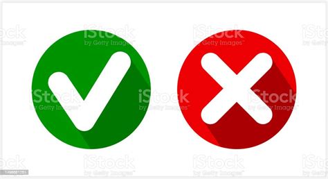 녹색 눈금과 그림자 아이콘과 빨간색 십자가 확인 표시 클립 아트 세트 X 예 기호가 없습니다 벡터 스톡 일러스트레이션 Eps 10 고름에 대한 스톡 벡터 아트 및 기타