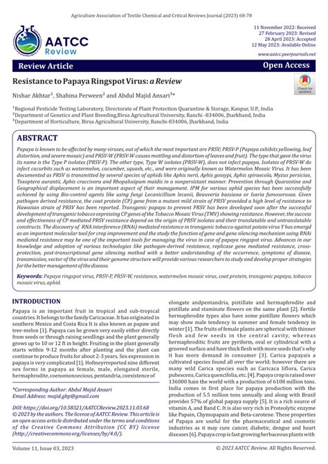 Pdf Resistance To Papaya Ringspot Virus A Review