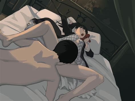 Rule 34 Bed Cunnilingus Inclusion Lying On Back Open Clothes Open