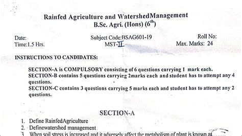 Bsc Agriculture Th Semester Previous Year Question Papers Bsc Agri All Subjects Question