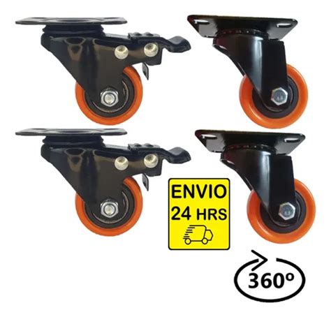 Kit 4 Rodízios Giratórios 360º Com Freio E Rolamento 400kg Mercadolivre