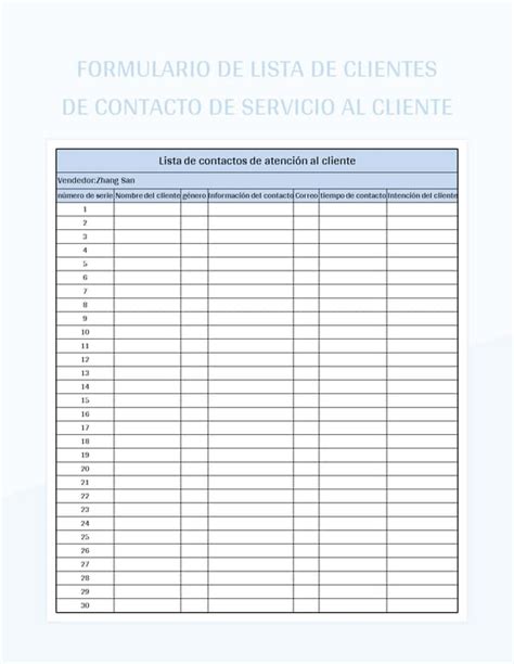 Plantilla De Formato Excel Formulario De Lista De Clientes De Contacto