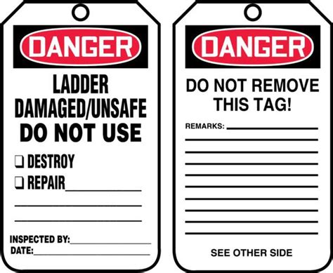 Danger Ladder Damaged Unsafe Do Not Use Ladder Status Safety Tag MDT182