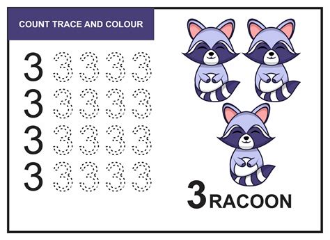 Compter Trace Et Couleur Racoon Numéro 3 3124737 Art Vectoriel Chez Vecteezy