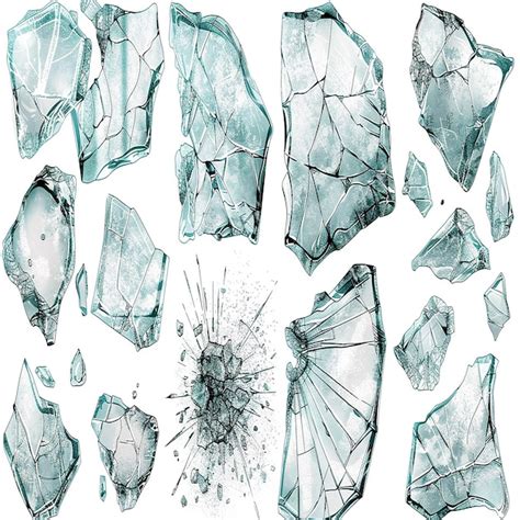 Collection Of Broken Glass Shards With Various Crack Patterns On A White Background Premium Ai