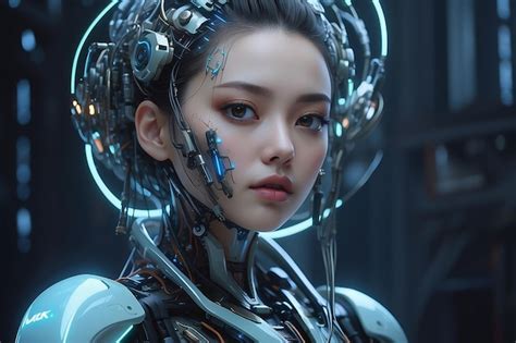 Premium Photo An Android Futuristic Robot Ai Beautiful Robot Girl In