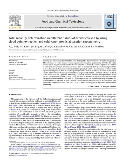 Pdf Total Mercury Determination In Different Tissues Of Broiler Chicken By Using Cloud Point