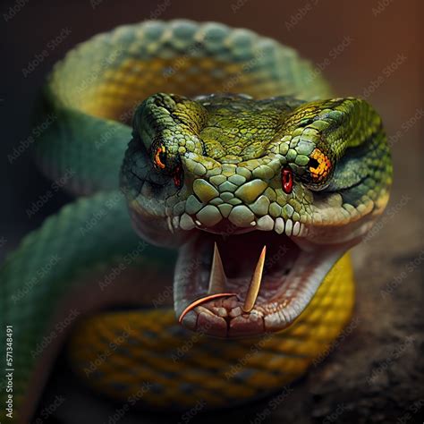 Green Snake With Open Mouth Front View Stock Illustration Adobe Stock