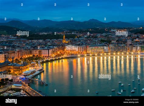 City Skyline By Night With Bahia De La Concha Donostia San Stock Photo Alamy